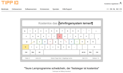 Zehn Finger System lernen - 3 kostenlose Trainer